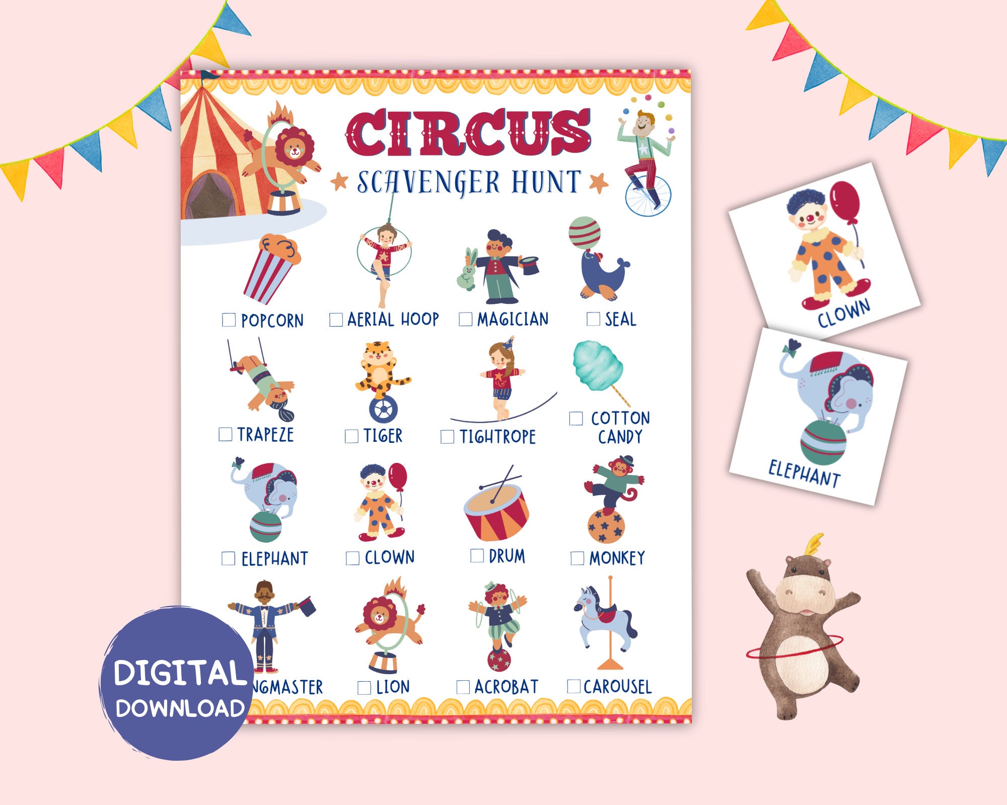 Printable Circus Scavenger Hunt, Indoor Circus Scavenger Hunt for Kids ...