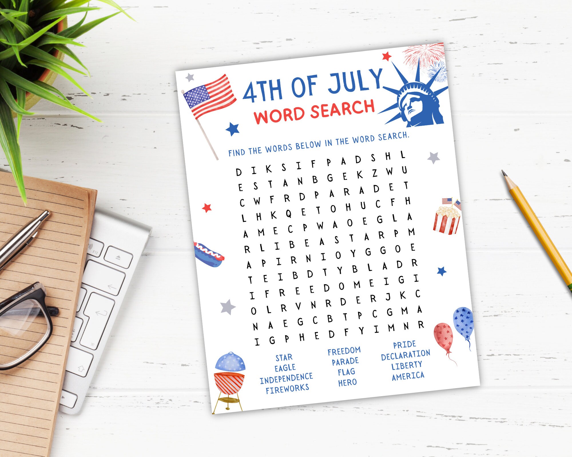 4th of July Word Search Puzzle Printable, Fourth of July Party Games ...