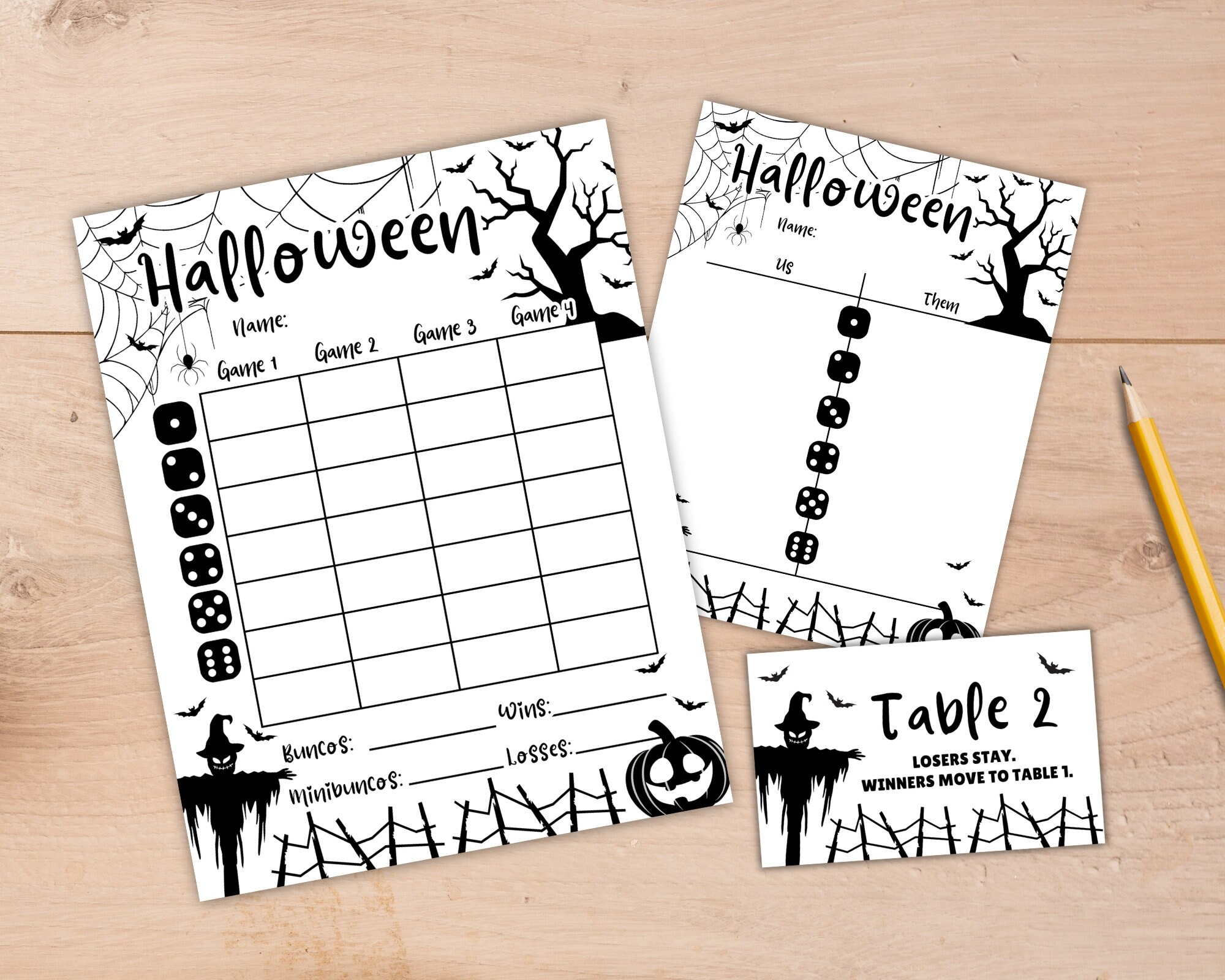 Black Halloween Bunco Score Cards Printable, Tally Sheets, Halloween ...