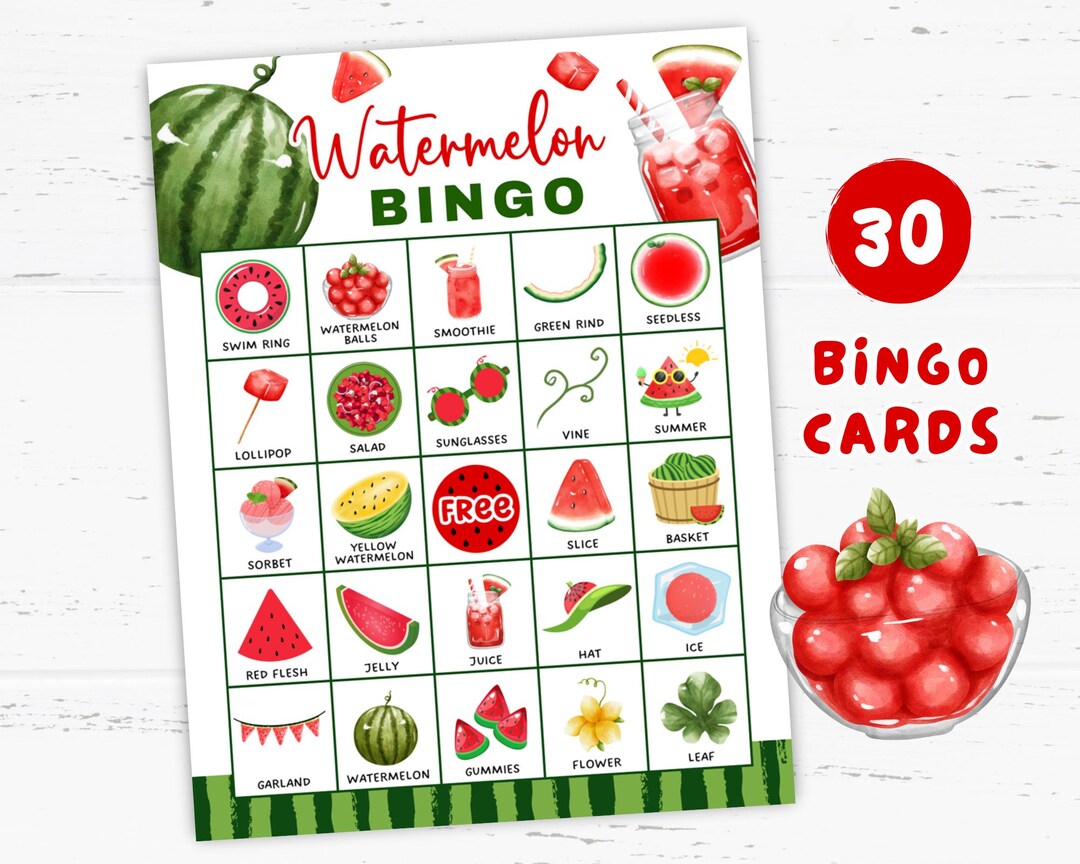 Watermelon Bingo Game 30 Cards, Printable Summer Party Game, Fruit ...