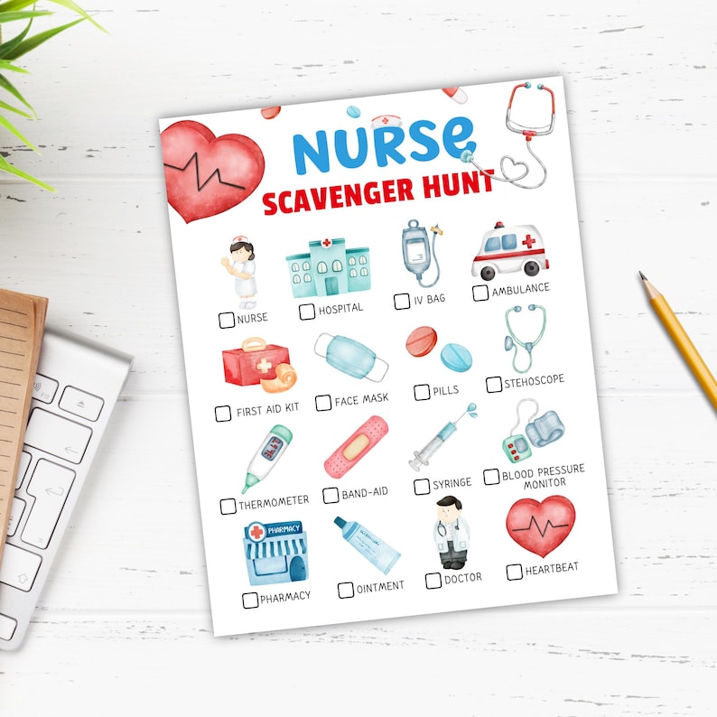 Nurse Scavenger Hunt Game Printable, Medical Scavenger Hunt, Nurse ...