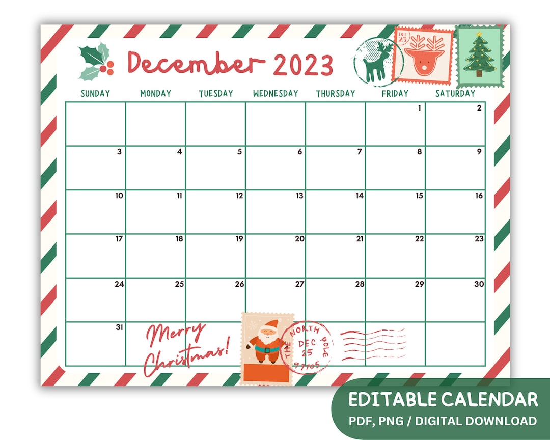 EDITABLE December 2023 Printable Calendar North Pole Express - Etsy Israel