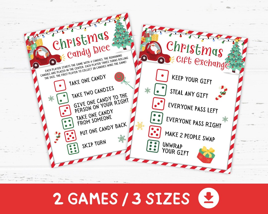 Santa Christmas Candy Dice Game Printable, Christmas Games Gift ...
