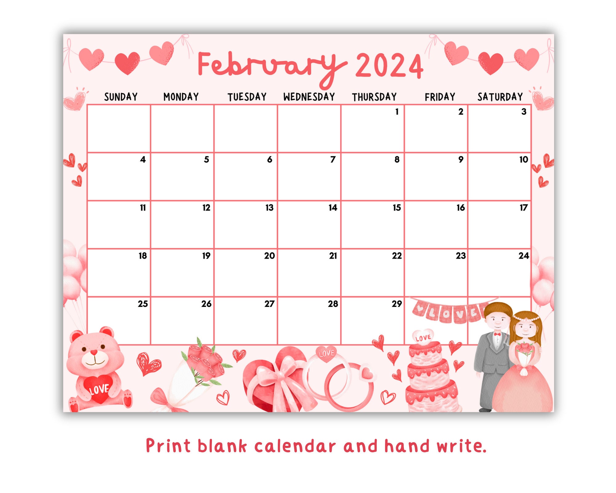 EDITABLE February 2024 Calendar Printable, Married Couple Calendar ...
