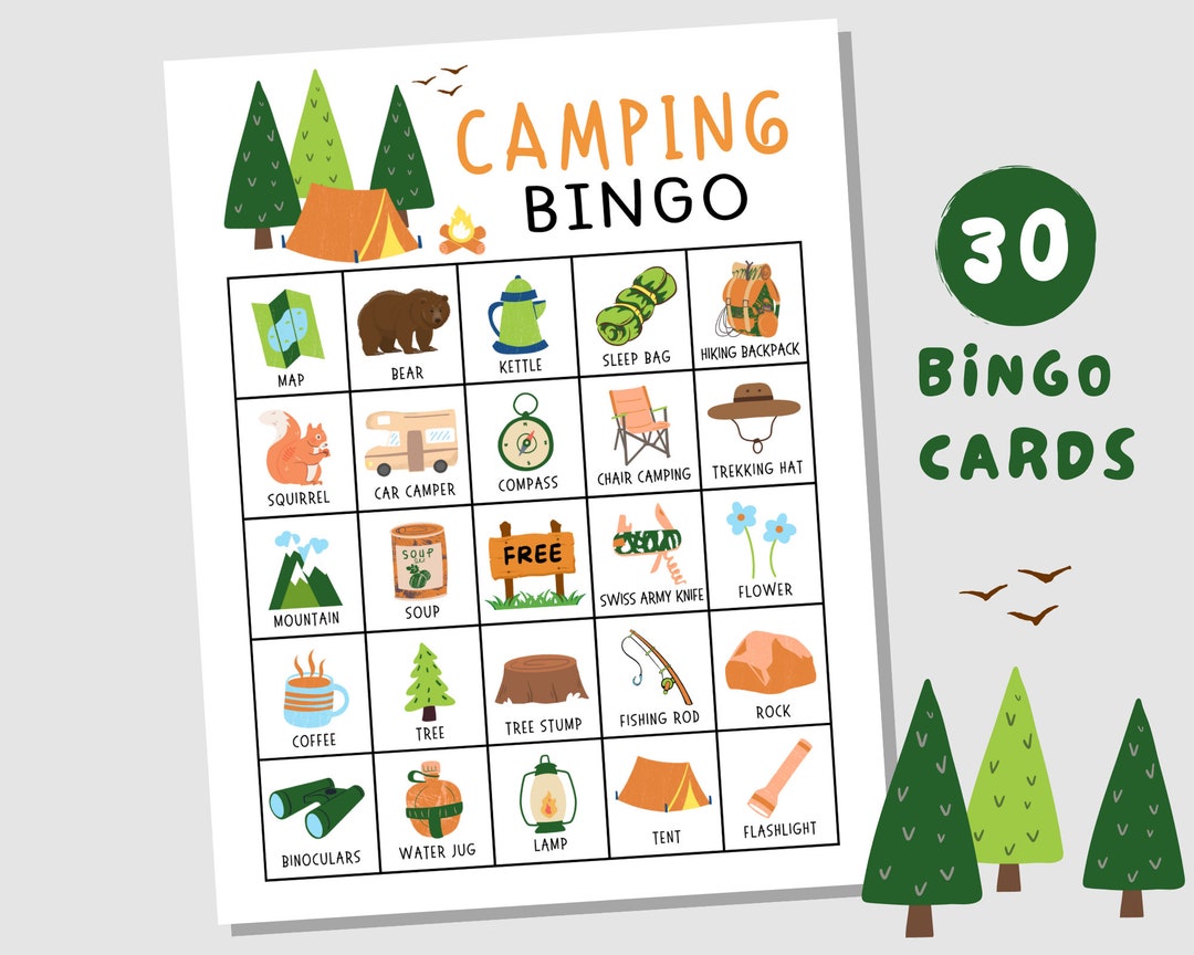 Camping Bingo Cards Printable, Camping Games Printable, Camping ...