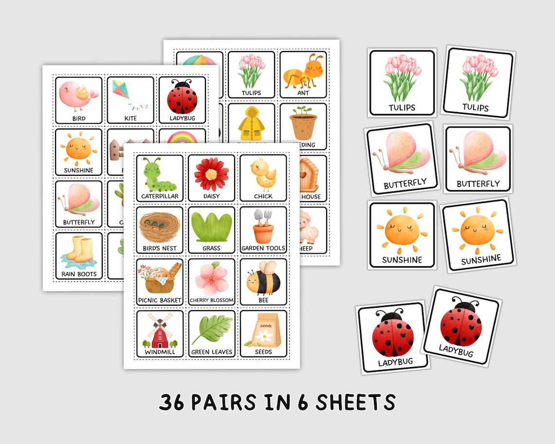 Spring Memory Game Printable for Kids, Spring Matching Game, Spring ...
