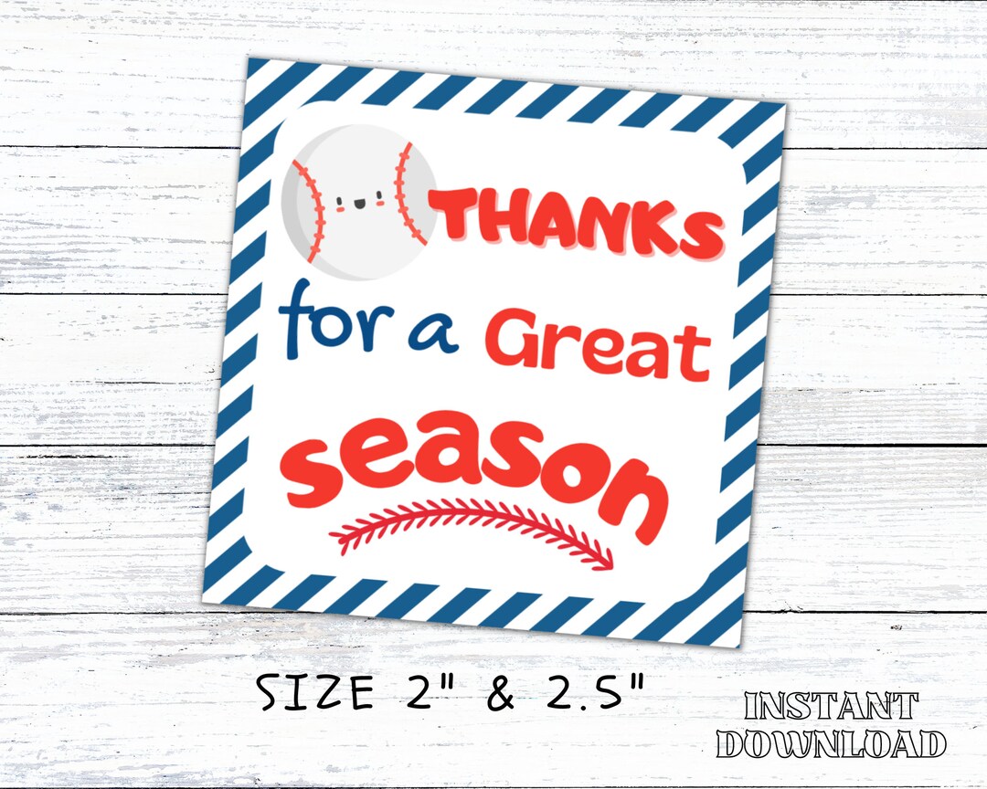 Baseball Cookie Tag Printable, Thanks for A Great Season Tag, Baseball ...