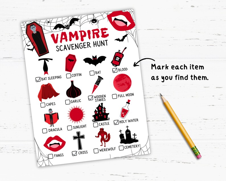 Vampire Scavenger Hunt Game Printable, Halloween Scavenger Hunt ...