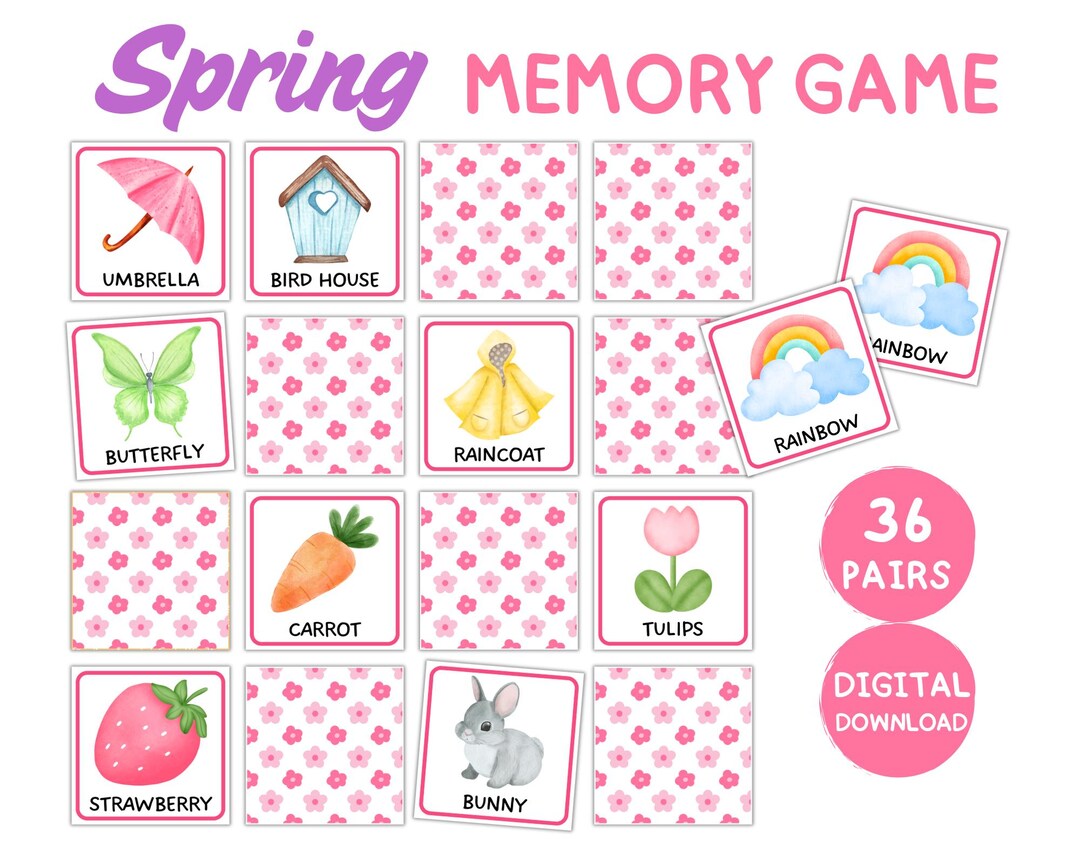 Spring Memory Game Printable for Kids, Spring Matching Game, Spring ...