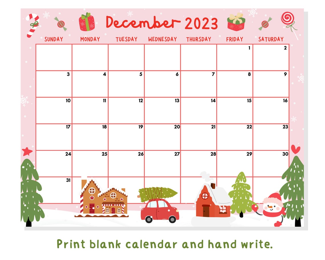 EDITABLE December 2023 Printable Calendar, Cute Christmas Calendar ...