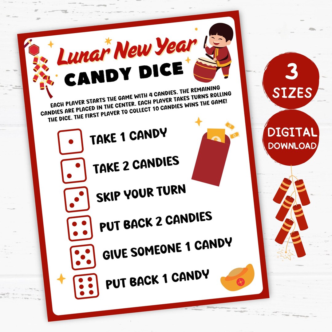 Lunar New Year Candy Dice Game Printable, Chinese New Year Candy Dice ...