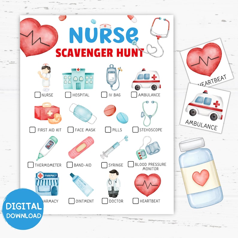 Nurse Scavenger Hunt Game Printable, Medical Scavenger Hunt, Nurse ...