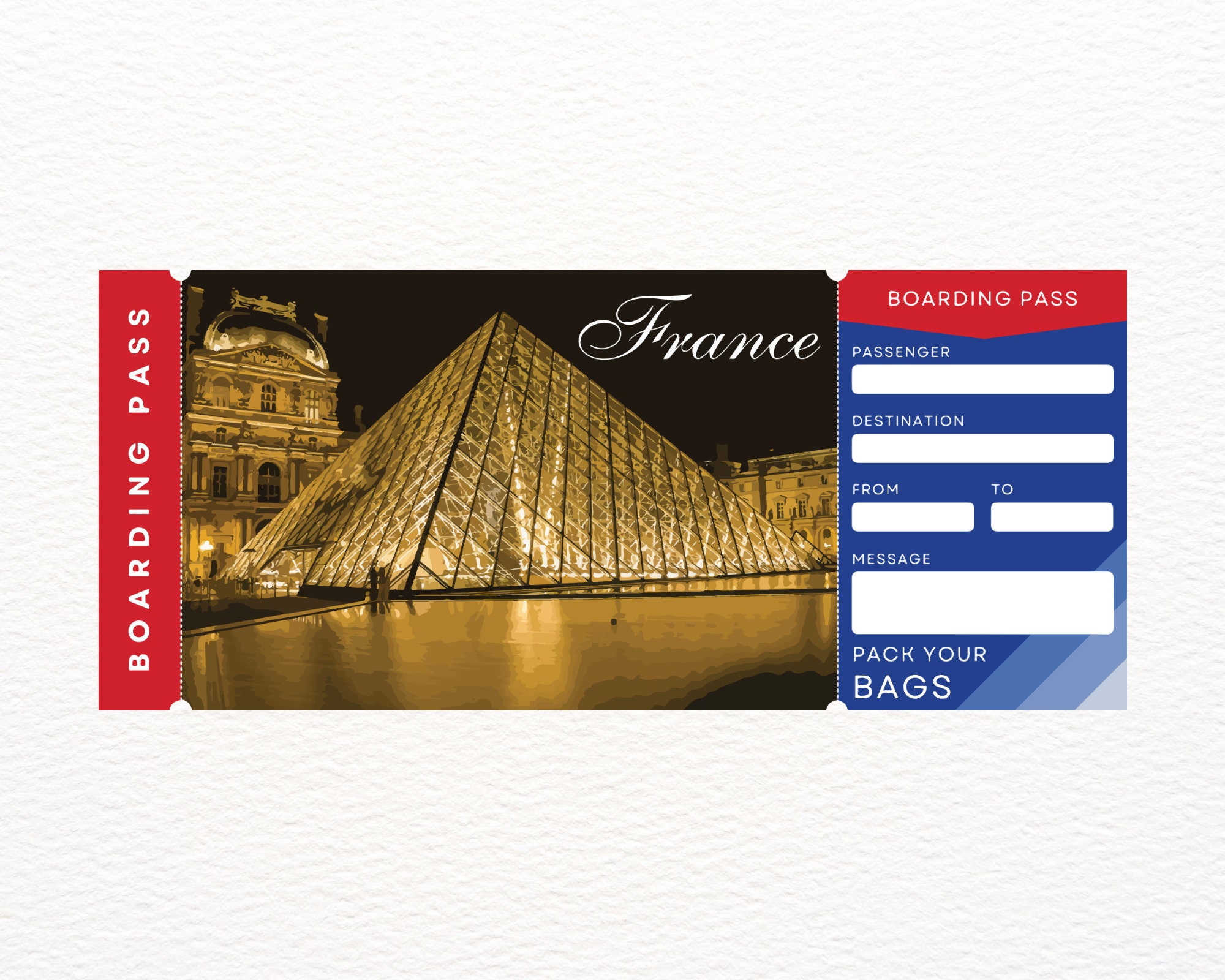 France Surprise Trip Ticket, Surprise Ticket, Boarding Pass Place Card ...