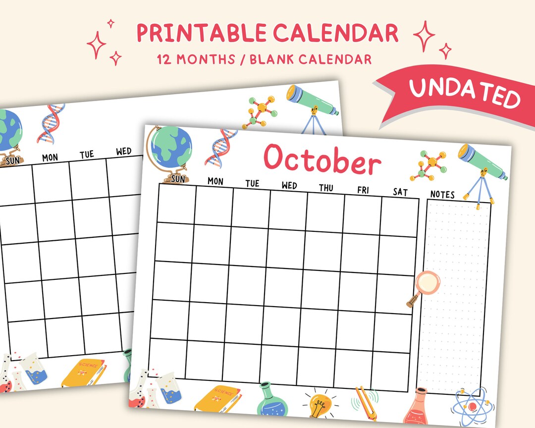 Kawaii School Undated Calendar Printable, Cute School Calendar Template ...