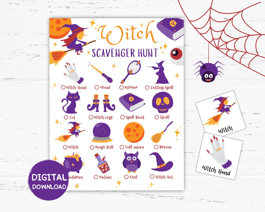 Witch Halloween Scavenger Hunt Game Printable, Witch Halloween Theme ...