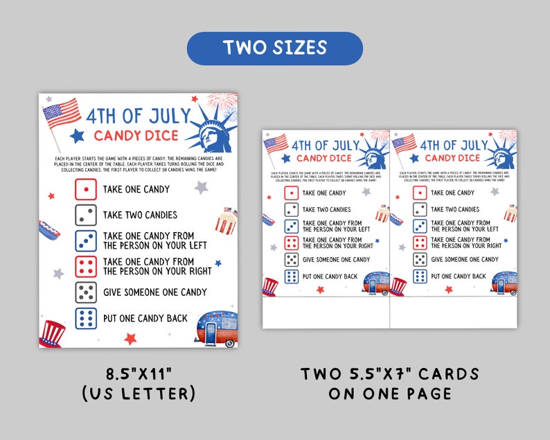 4th of July Candy Dice Game Printable, Fourth of July Party Games, 4th ...