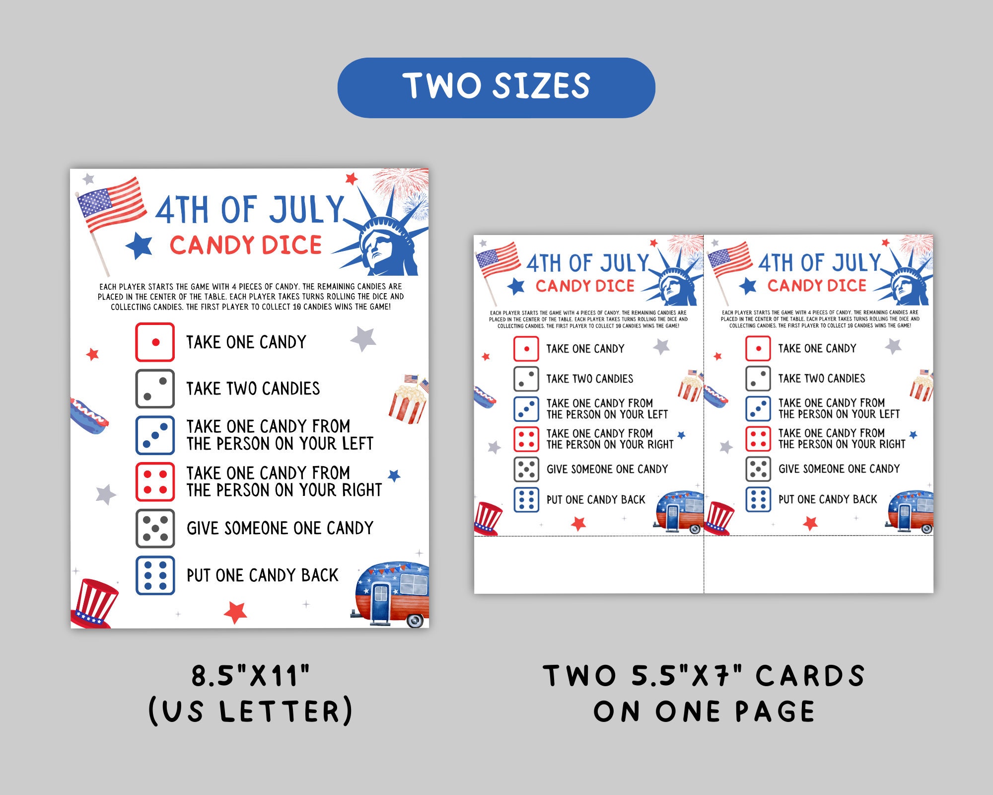 4th of July Candy Dice Game Printable, Fourth of July Party Games, 4th ...