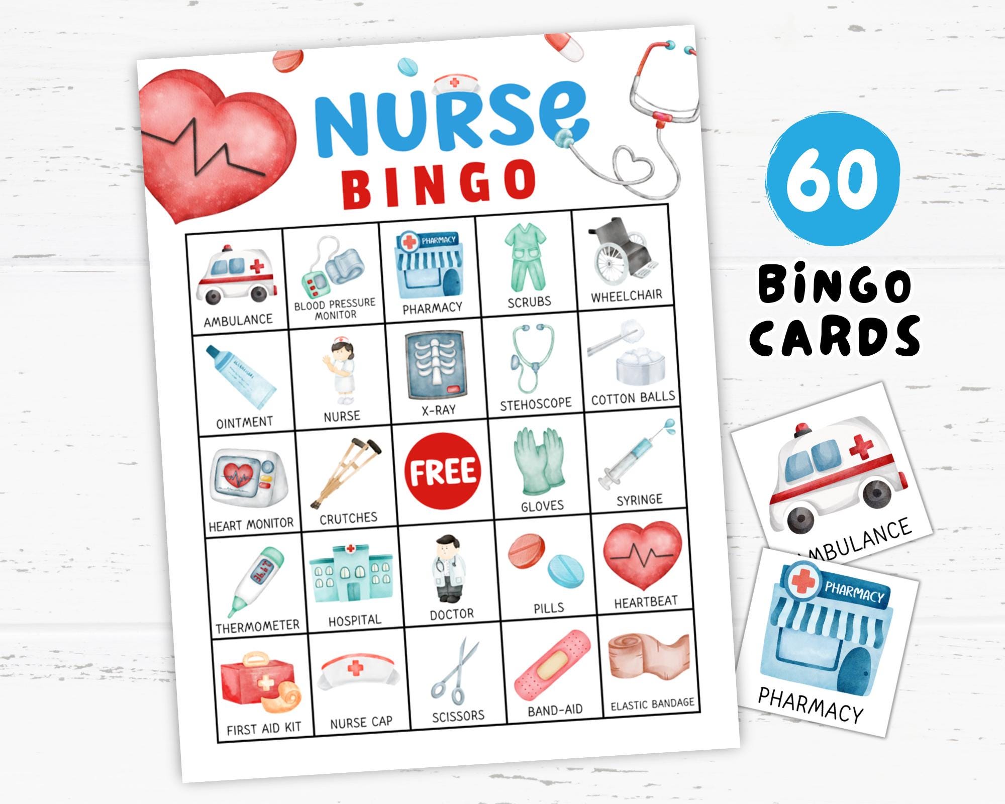 Nurse Bingo Game 60 Cards Printable, Hospital Hero Activity, Career Day ...