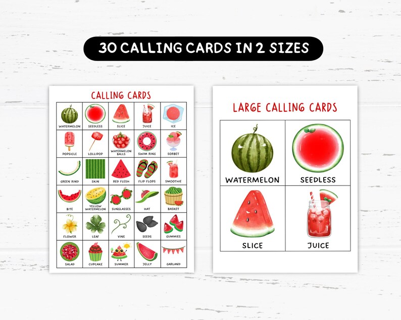 Watermelon Bingo Game 30 Cards, Printable Summer Party Game, Fruit ...