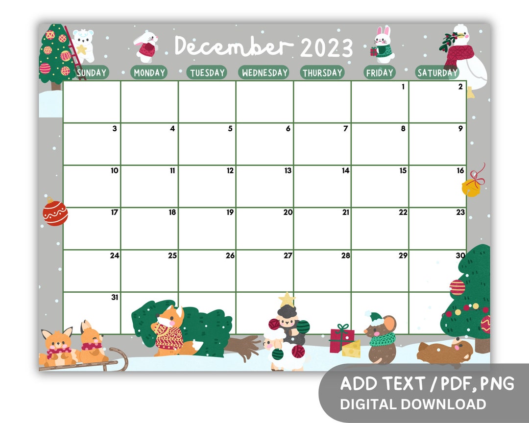EDITABLE December 2023 Printable Calendar Cute Christmas - Etsy