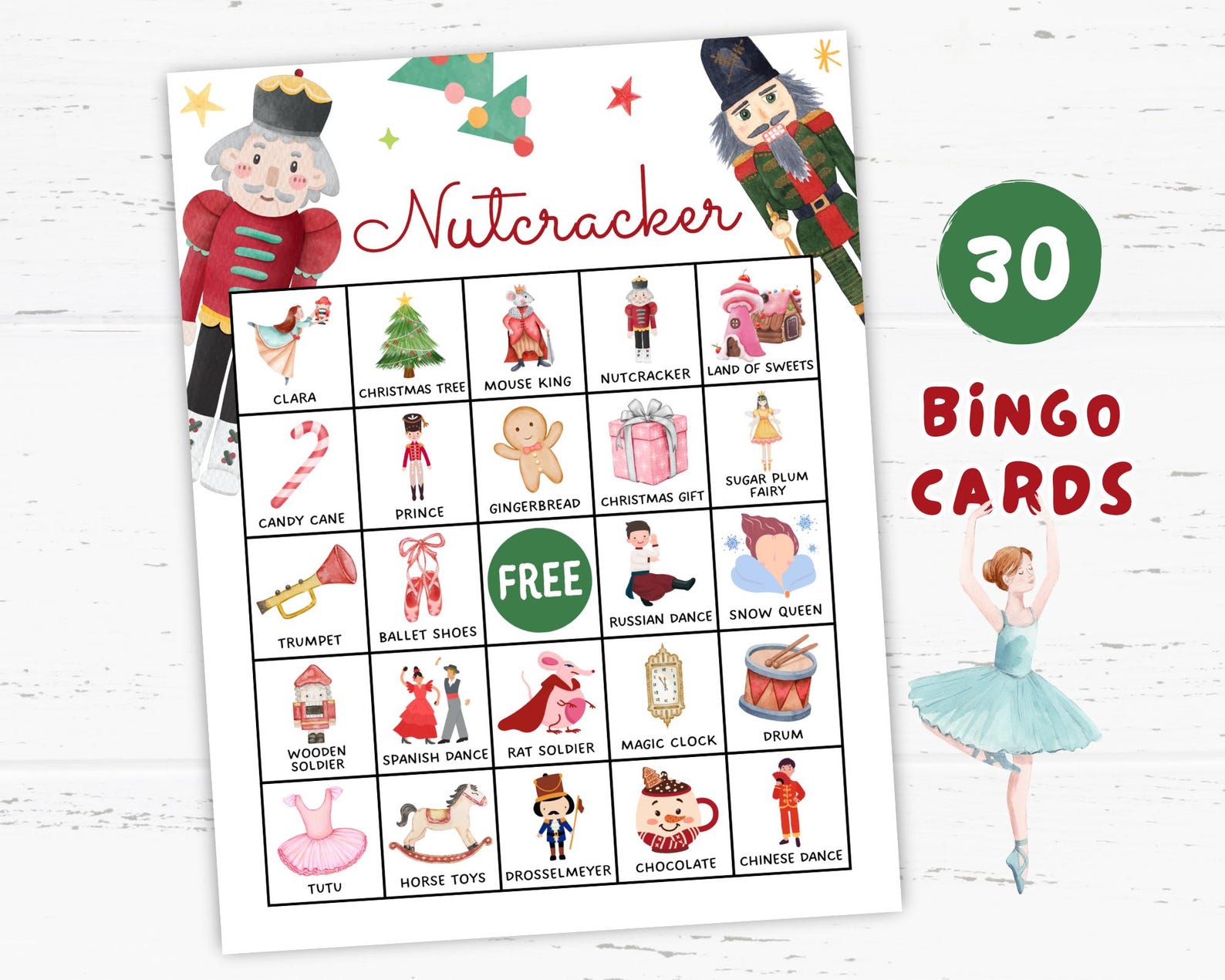 Nutcracker Bingo Game Cards Printable, Christmas Bingo Sheets ...