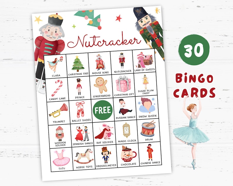 Nutcracker Bingo Game Cards Printable, Christmas Bingo Sheets ...
