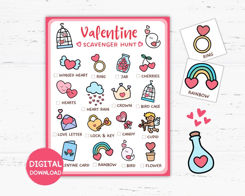 Valentine's Day Scavenger Hunt Printable, Indoor Scavenger Hunt for ...