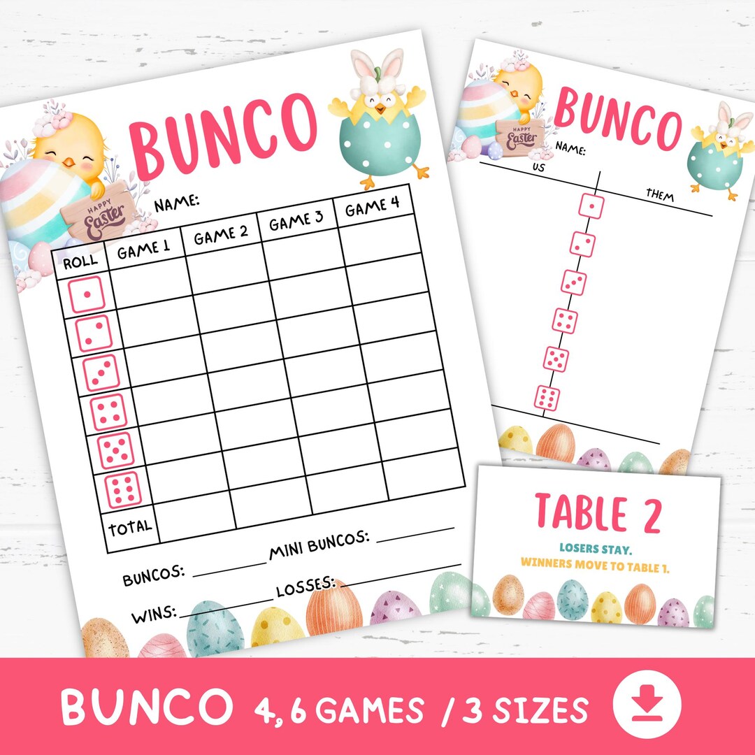Easter Bunco Score Card Printable, Tally Sheets, Spring Bunco, Easter ...