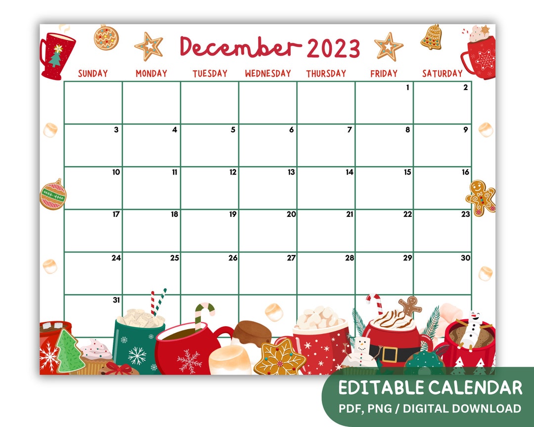 EDITABLE December 2023 Printable Calendar Coffee and - Etsy Australia