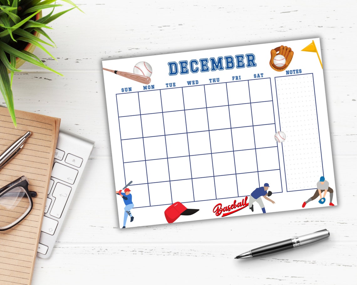 Baseball Undated Calendar Printable, Baseball Monthly Milestone ...