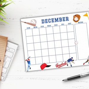 Baseball Undated Calendar Printable, Baseball Monthly Milestone ...
