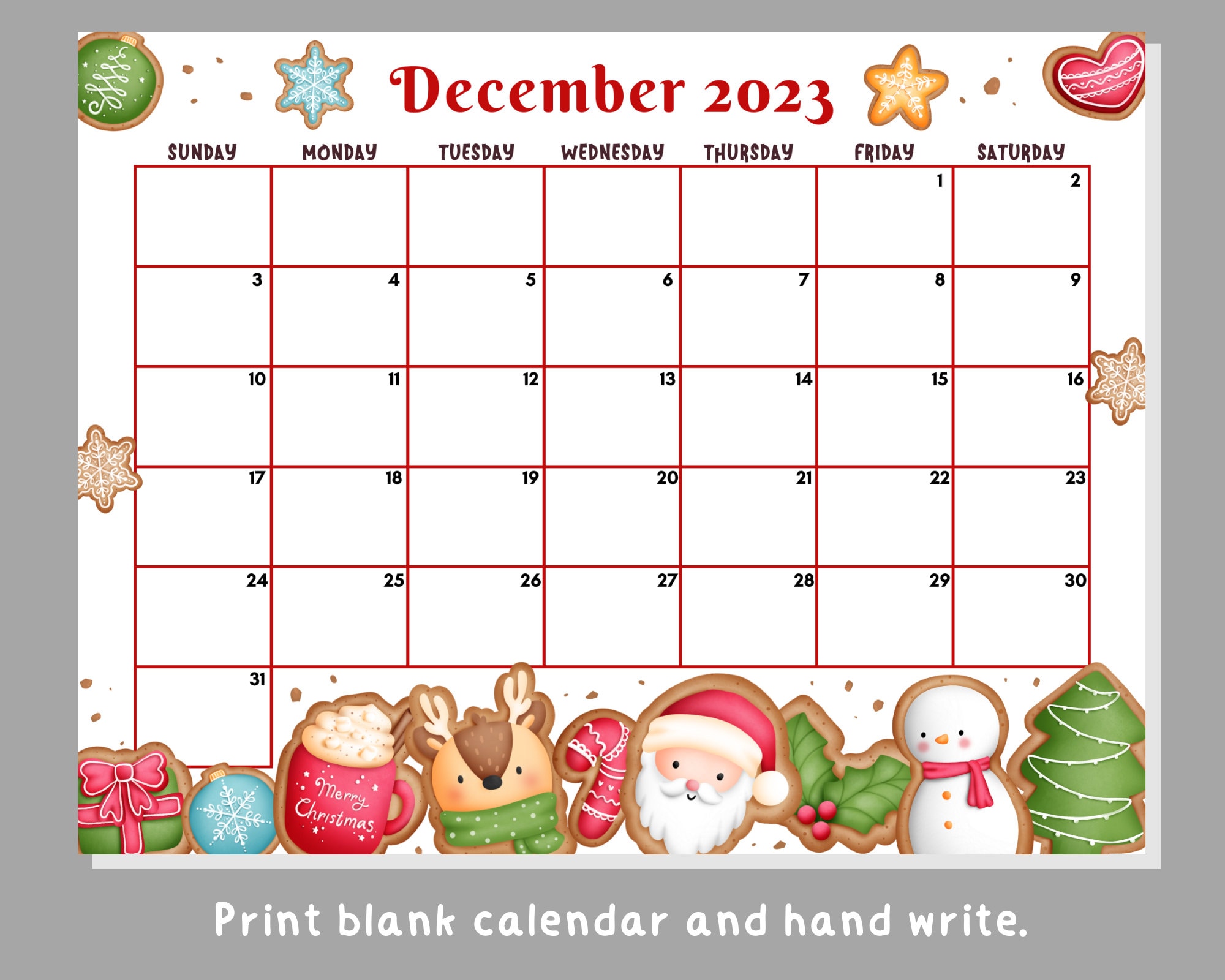 EDITABLE December 2023 Printable Calendar, Gingerbread Calendar, Cute ...