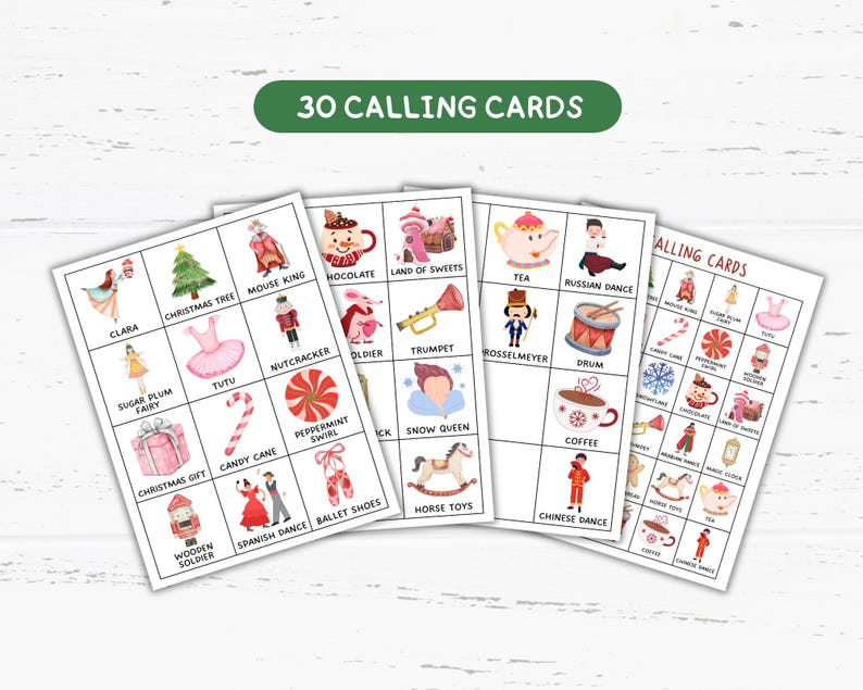 Nutcracker Bingo Game Cards Printable, Christmas Bingo Sheets ...