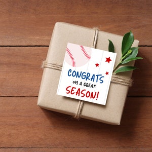 Congrats on a Great Season Tags, Baseball Congratulation Gift Tags ...
