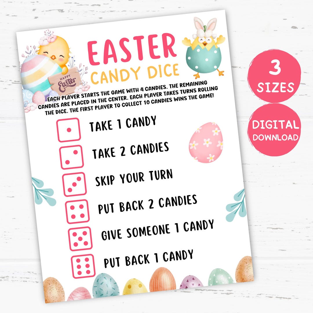 Easter Candy Dice Game Printable, Spring Dice Game for Kids, Easter ...