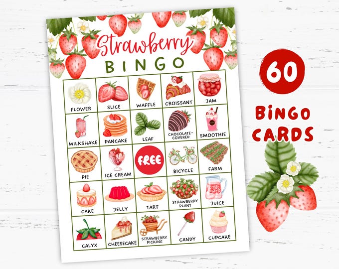 30 Printable Strawberry Themed Bingo Cards | Berry Sweet Party Games ...