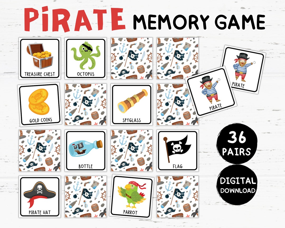 Pirate Memory Game Printable, Pirate Matching Game, Pirate Flashcards ...