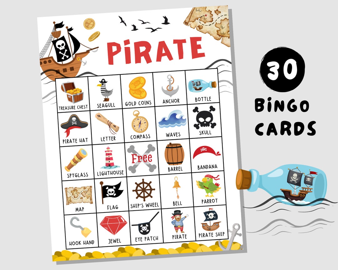 Pirate Bingo Cards, Pirate Activities, Pirate Birthday Party Printable ...