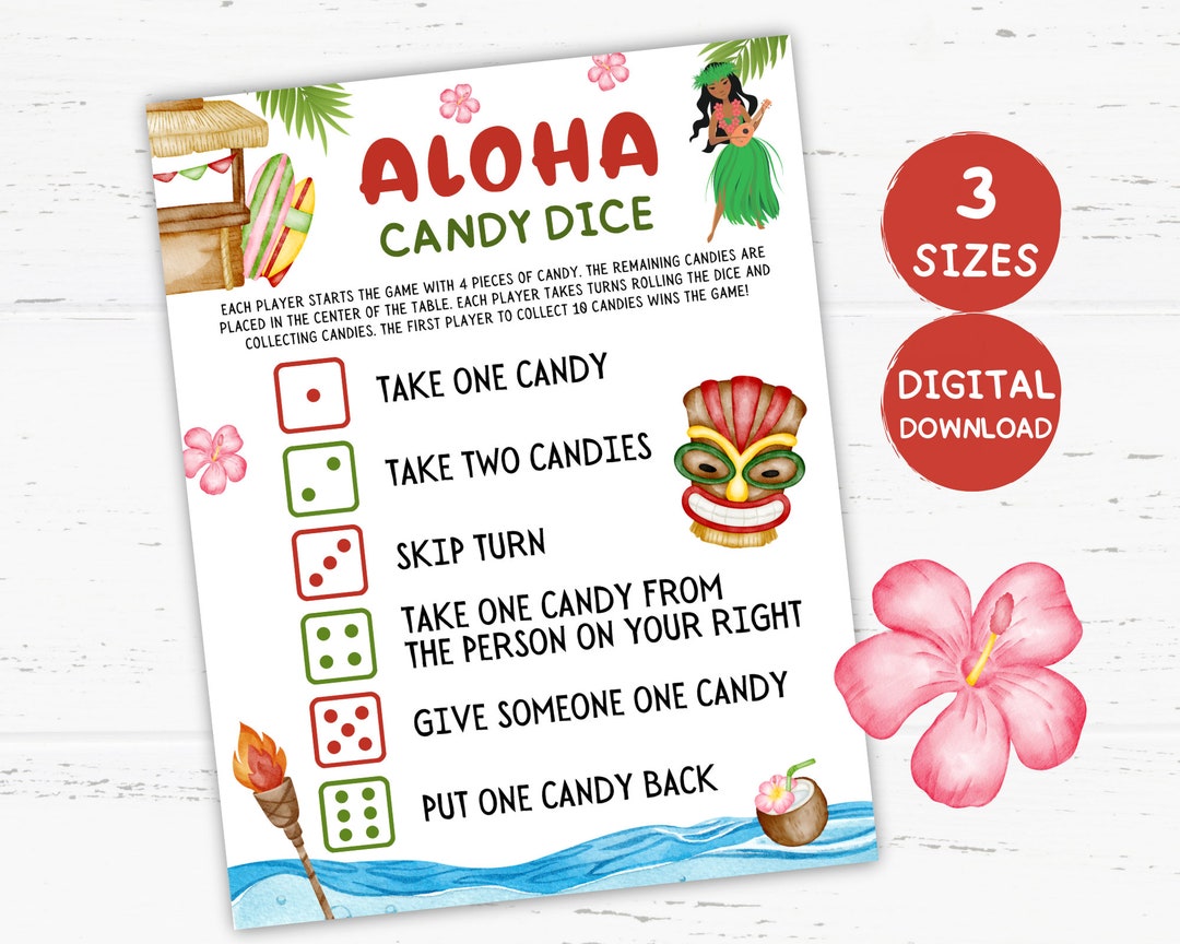 Aloha Candy Dice Game Printable, Summer Games Activities, Hawaiian ...