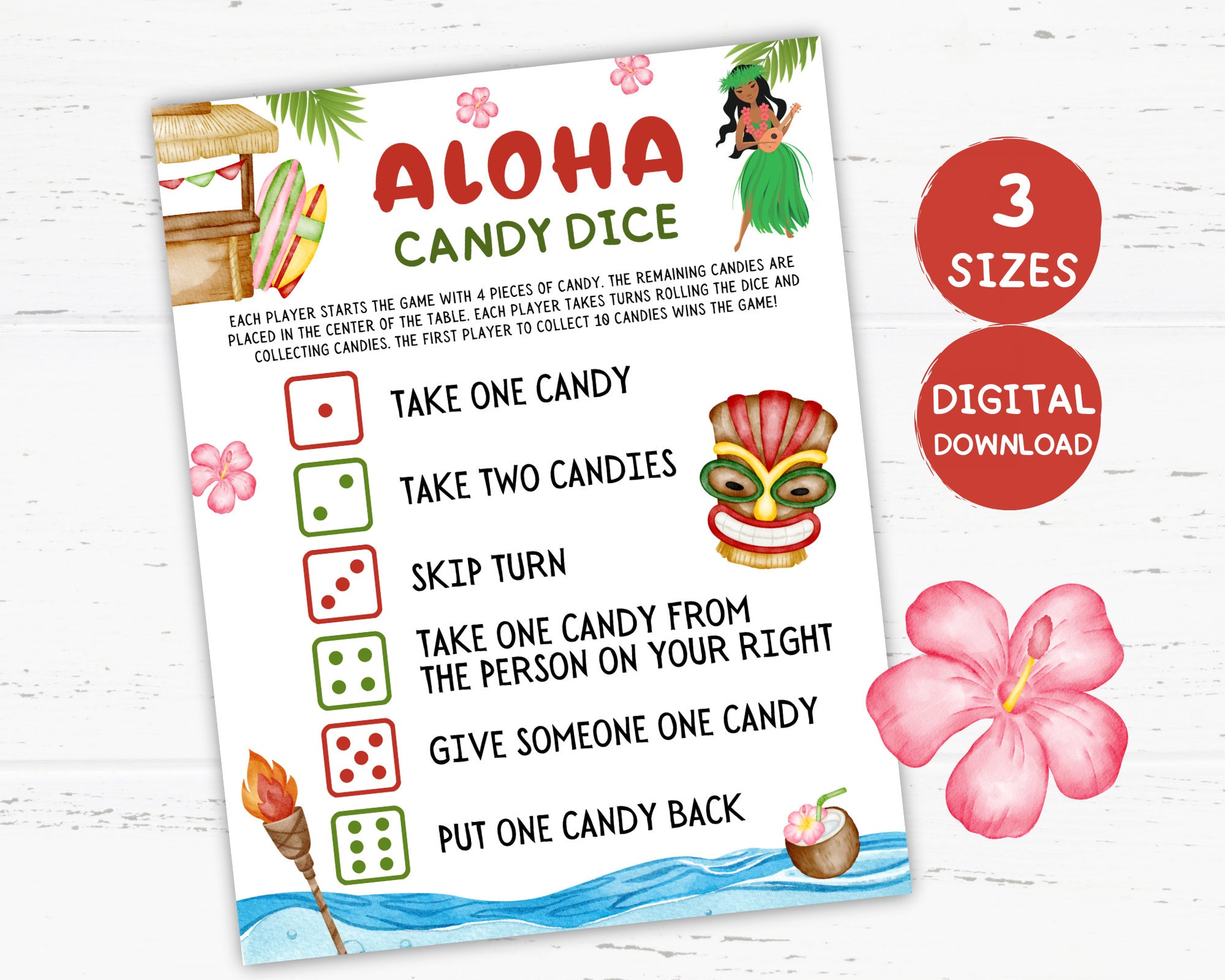 Aloha Candy Dice Game Printable, Summer Games Activities, Hawaiian ...