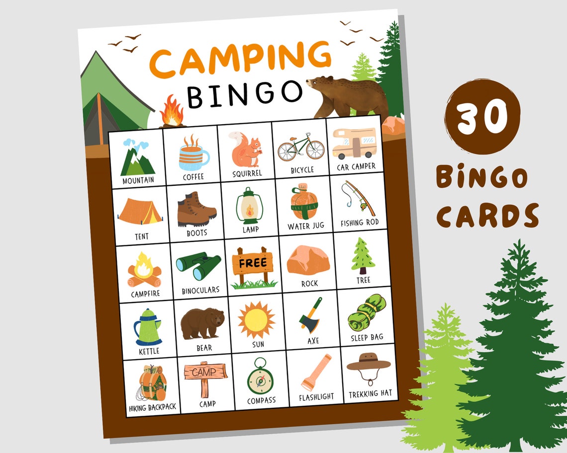 Camping Bingo Cards Printable, Camping Games Printable, Camping ...
