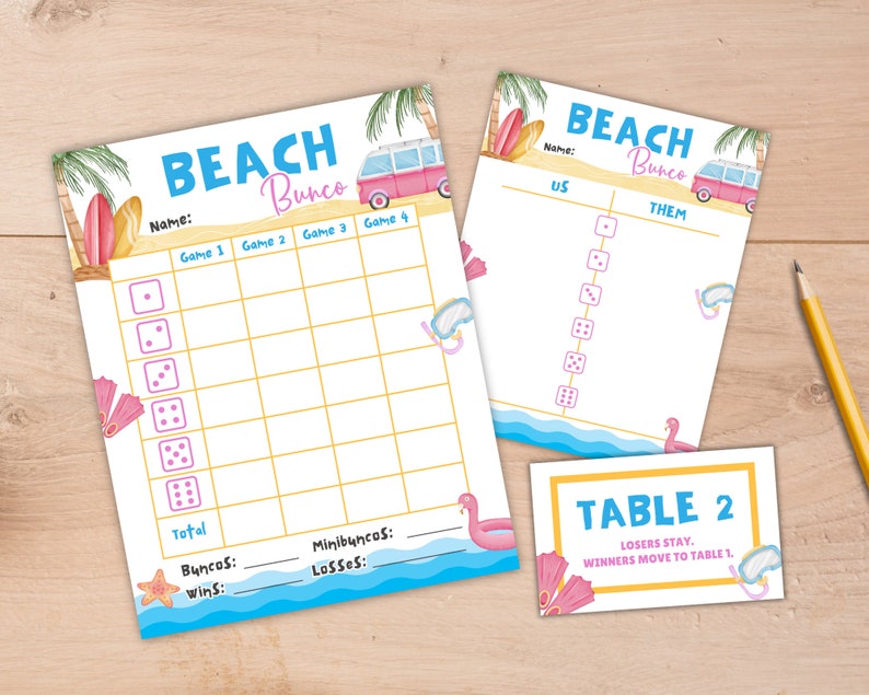 Beach Bunco Score Cards Printable, Summer Bunco Sheet, Bunco Tally ...