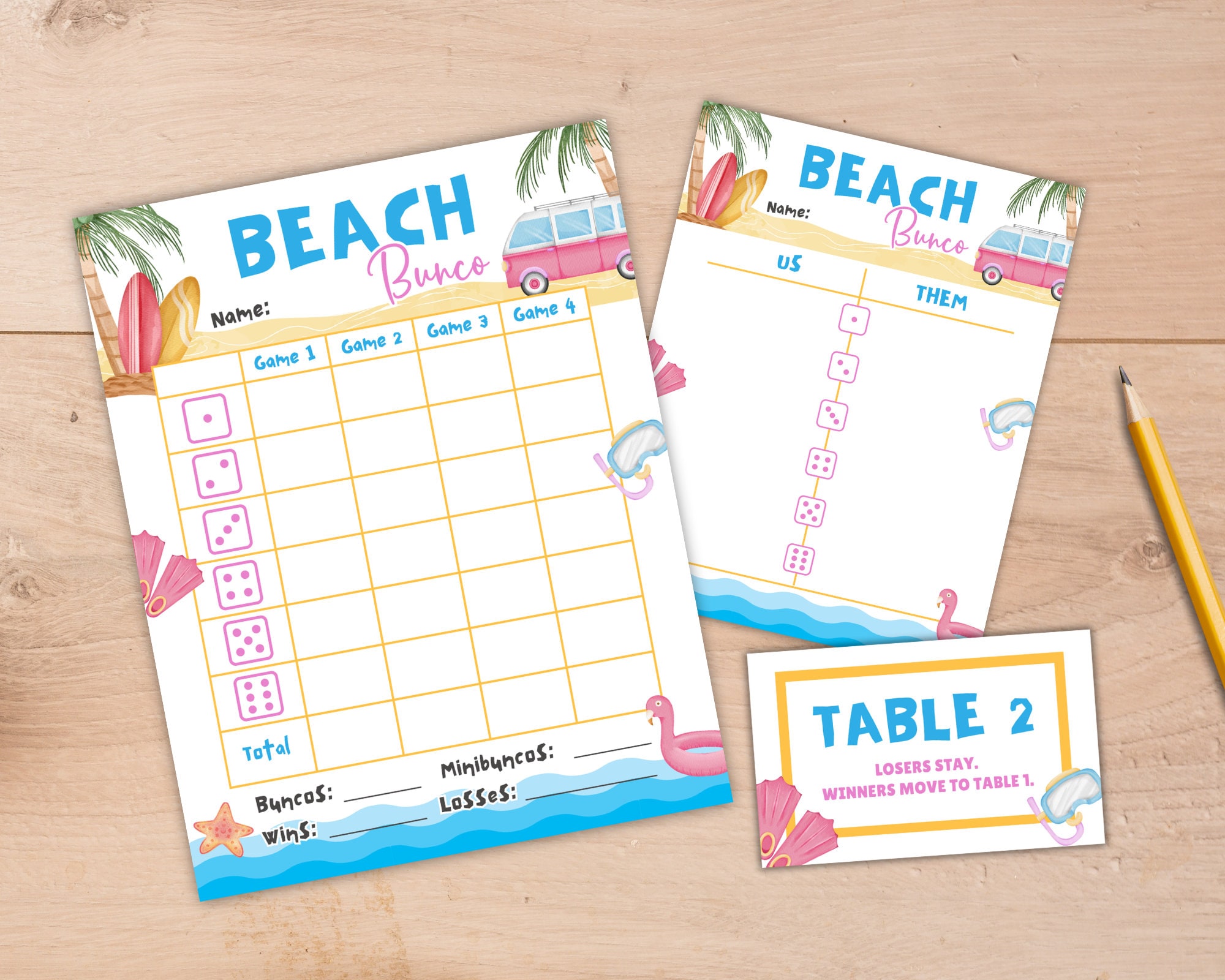Beach Bunco Score Cards Printable, Summer Bunco Sheet, Bunco Tally ...