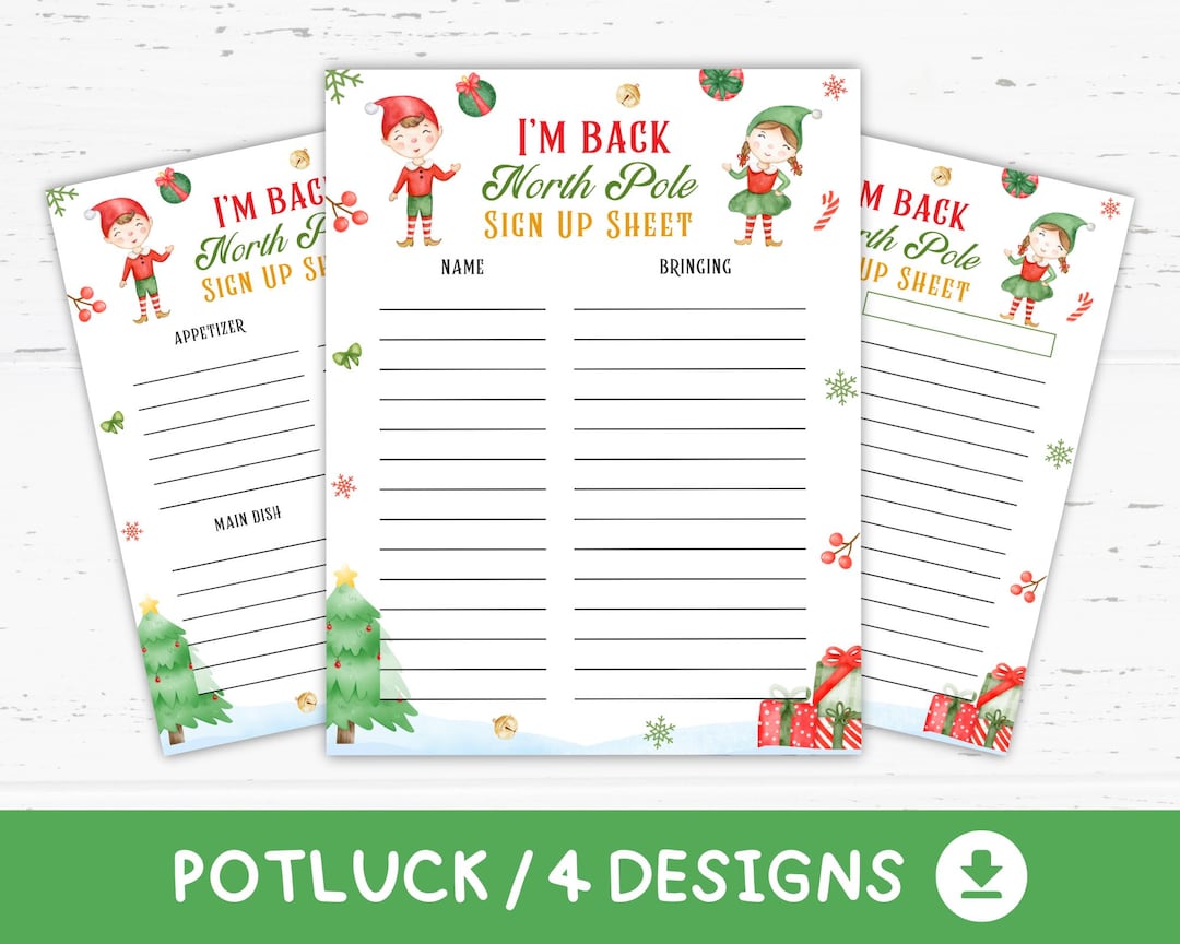 Elf Christmas Potluck Sign up Sheet Printable, Winter Potluck, Elf ...