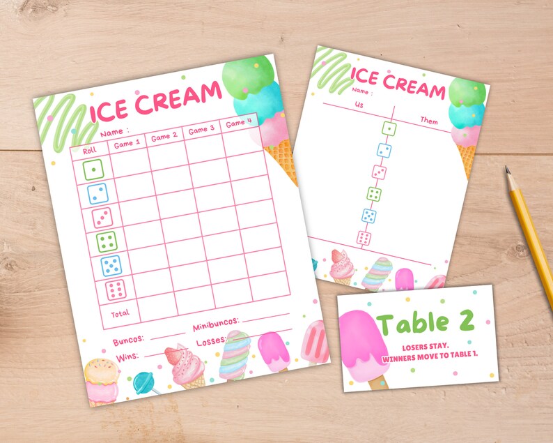 Ice Cream Bunco Score Cards Printable, Bunco Score Cards With Ice Cream ...