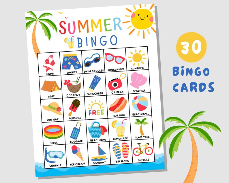 Summer Bingo Cards Printable Summer Activities Summer Games - Etsy