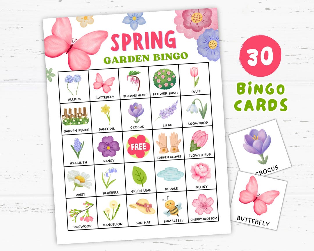Spring Garden Bingo Game Printable 30 Cards, Spring Theme Party Games ...