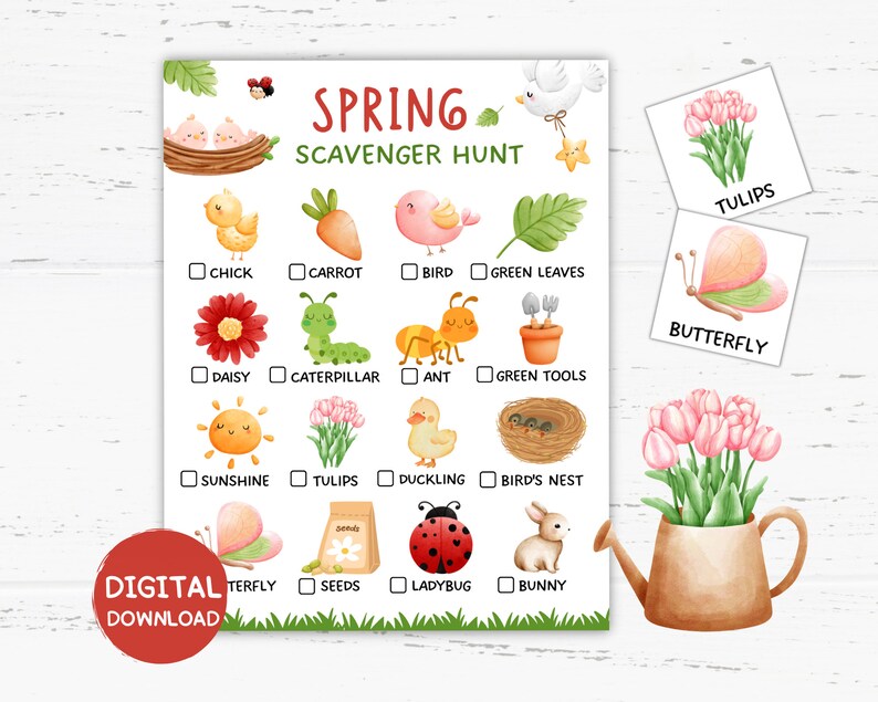 Spring Scavenger Hunt Printable, Spring Indoor Scavenger Hunt for Kids ...
