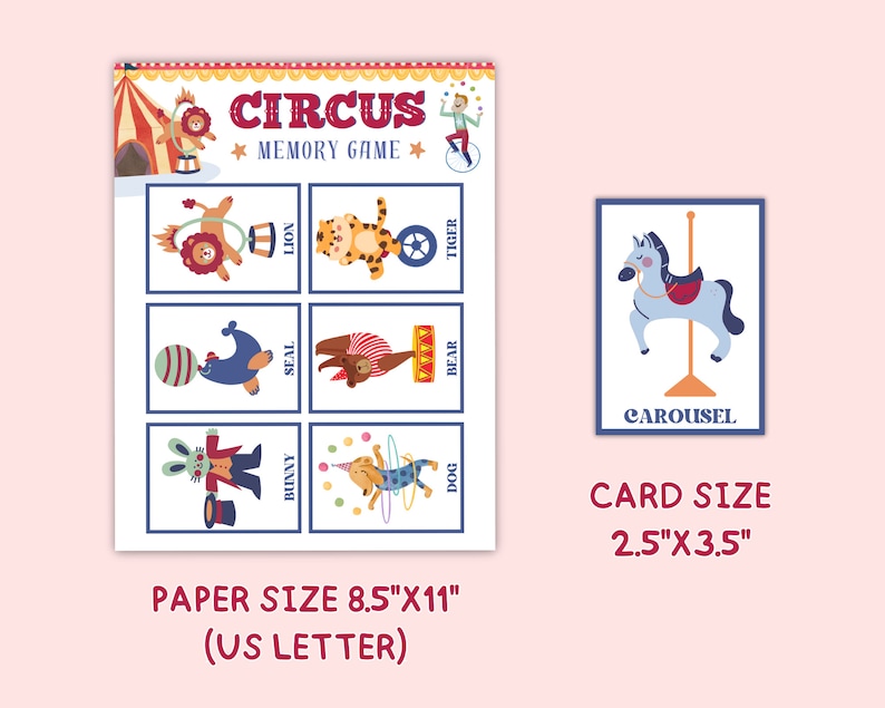 Circus Memory Game Printable, Matching Game for Kids, Matching ...
