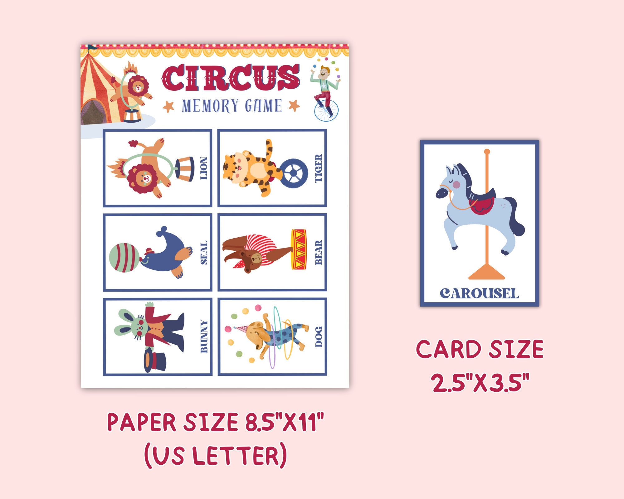 Circus Memory Game Printable, Matching Game for Kids, Matching ...